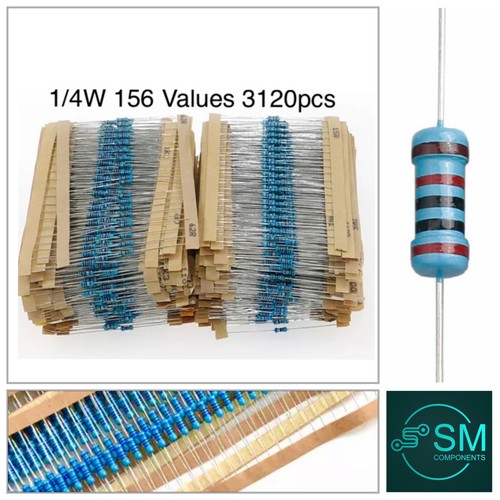1/4W Metal Film Resistors 156 Values 1Ω -10MΩ 1/4W (0.25) 3120pcs ...
