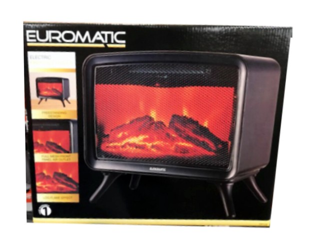 Euromatic 1600w Electric Fireplace Heater 2 Settings Log Flame Effect ...