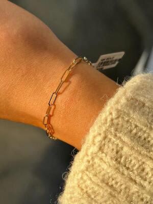 14k Yellow Gold Paper Link Design Lobster Claw Link Bracelet 7" Length ...