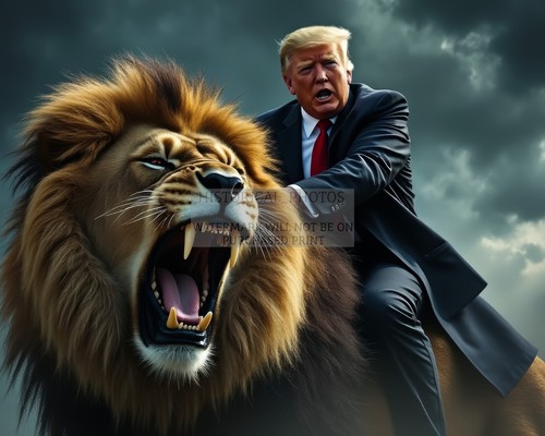 PRESIDENT DONALD TRUMP RIDING A ROARING LION INTENSE 8X10 AI PHOTO | eBay