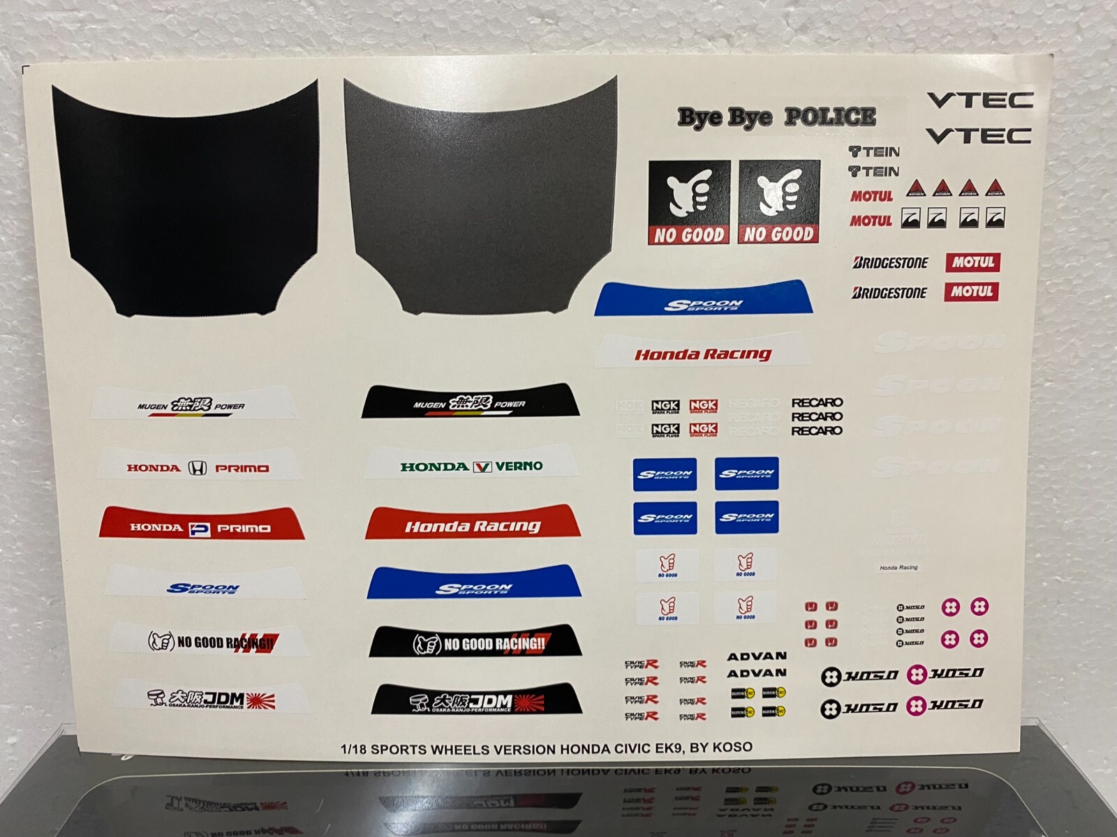 1:18 scale JDM Spoon decals sheet Otto Mobile Civic EK9 Type R Ignition ...