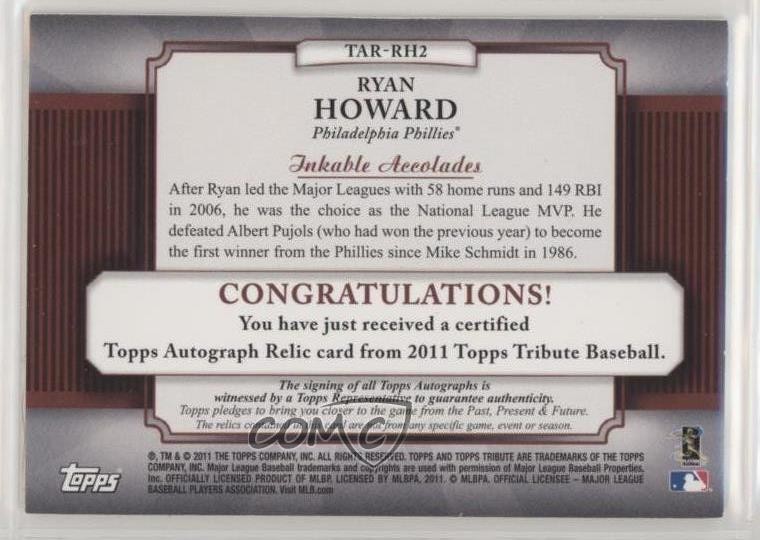 2011 Topps Tribute Auto Relic /99 Ryan Howard #TAR-RH2 Auto | eBay