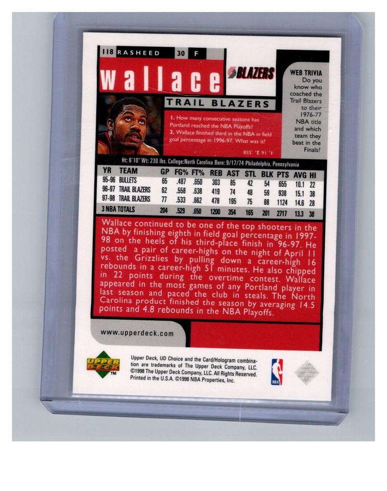 1998-99 UD Choice Preview #118 Rasheed Wallace | eBay