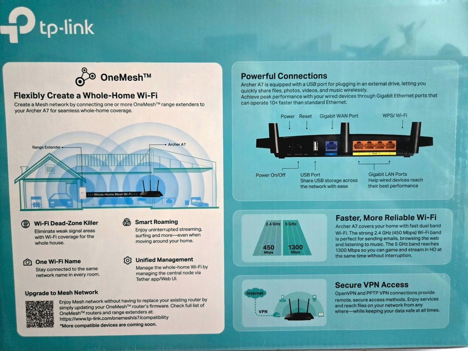 TP-Link AC-1750 1300 Mbps 4-Port Gigabit Wireless AC Router (Archer-A7 ...