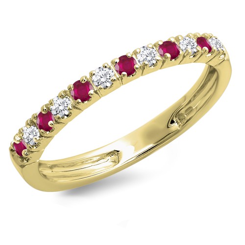 Simulated Ruby And Diamond Half Eternity Wedding Band 14K Gold Finish ...