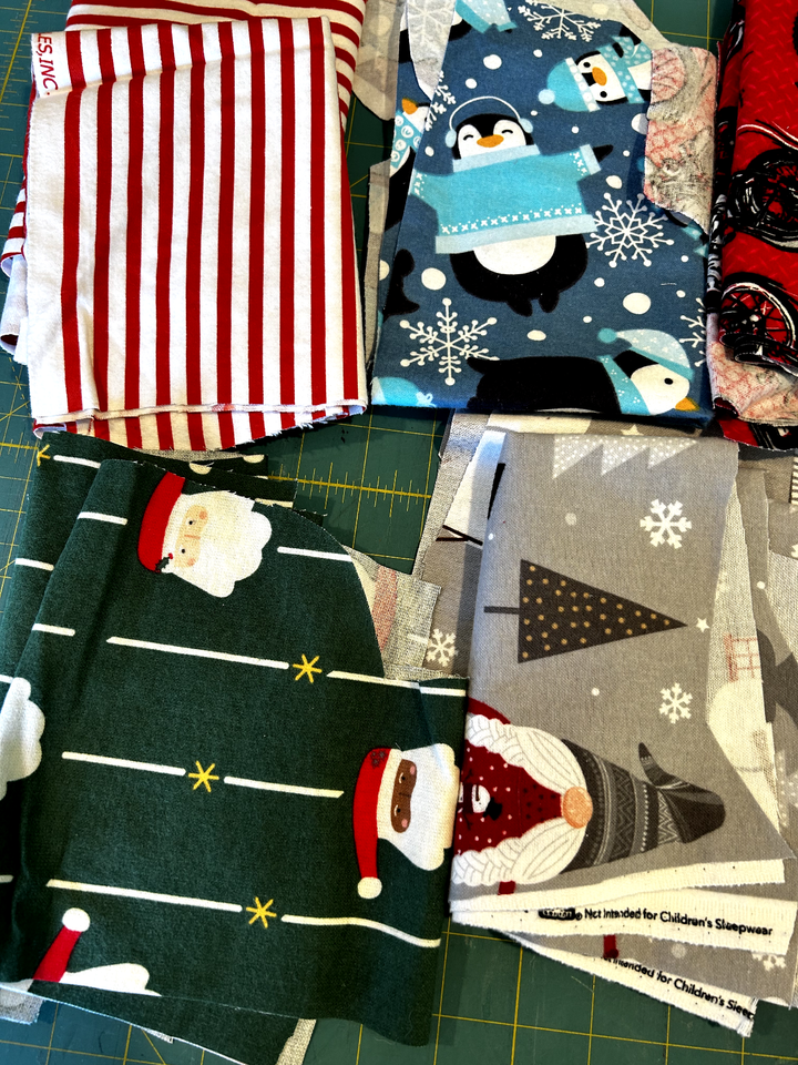 1 # 8 Different Cotton Flannel Fabric Pieces: Buffalo-Gnomes-Penguins ...