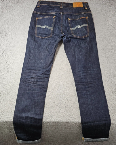 Nudie Jeans Mens Size 30x34 Blue Thin Finn Dark Wash Button Fly Organic ...
