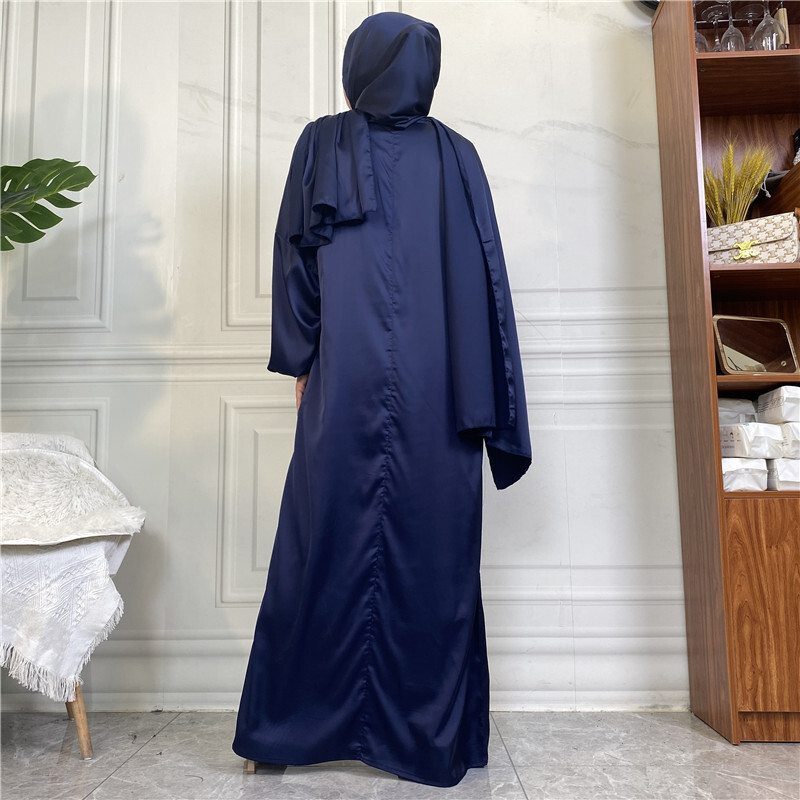 Muslim Satin Maxi Abaya Kaftan Ramadan Women Dress Arab Dubai Robe ...