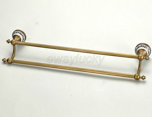 Antique Brass Double Towel Bar Rack Bathroom Wall Mounted Towel Holder ...