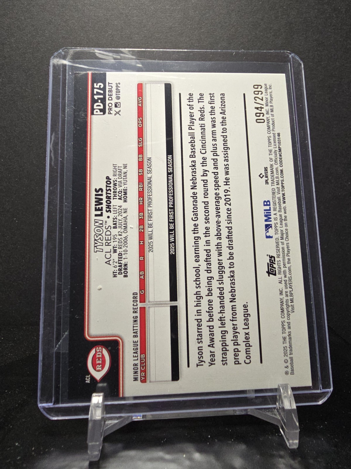 2025 Topps Pro Debut - Tyson Lewis #PD-175 Purple Foil /299 (RC) for ...