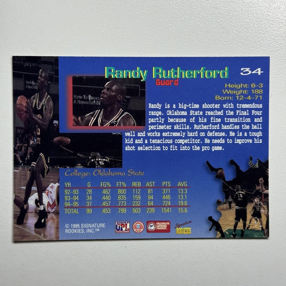 1995 Signature Rookies Draft Day #34 Randy Rutherford Auto 7583/7750 ...
