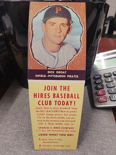 1958 HIRES ROOT BEER #21 DICK GROAT WITH TAB PITTSBURGH BASEBALL ...