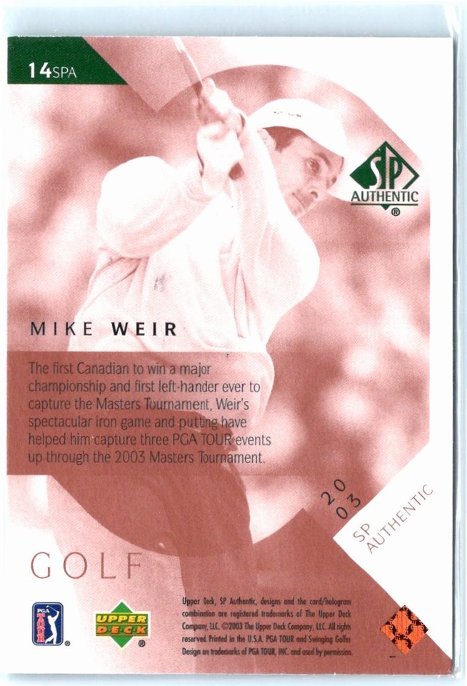 2003 SP Authentic #14SPA Mike Weir On Card Autograph | eBay