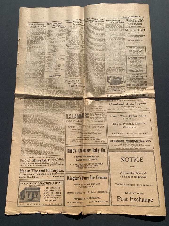 1918 WOW! RARE WW1 BALLOON CORPS DIVISION PILOT CAMP JOHN TEXAS ...