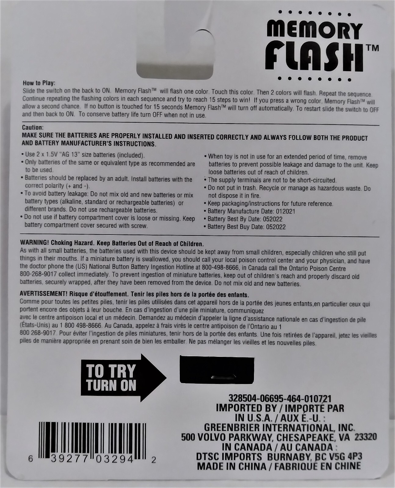 Memory Flash Game Ages 3 Batteries Included Ships4free for sale online ...