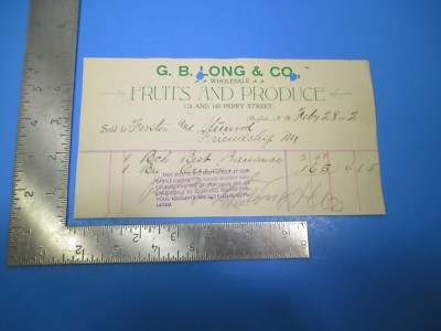 Vintage 1902 G. B. Long & Co. Fruits Buffalo New York Invoice Receipt ...