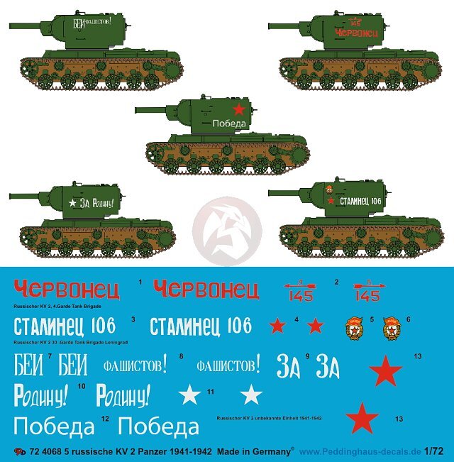 Peddinghaus 1/72 KV-2 Soviet Russian Tank Markings 1941-1942 WWII (5 ...