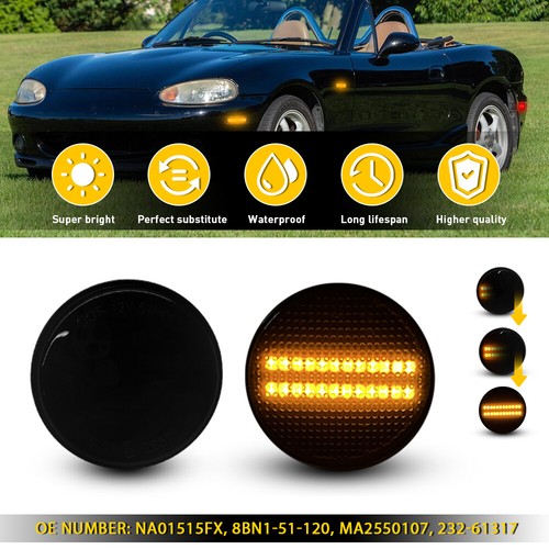 FOR 16-22 MAZDA MX-5 MIATA SMOKED LENS AMBER LED FRONT FENDER SIDE ...