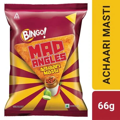 Bingo ! Mad Angles Achaari Masti - Mango Pickle Flavour Crunchy Chips ...