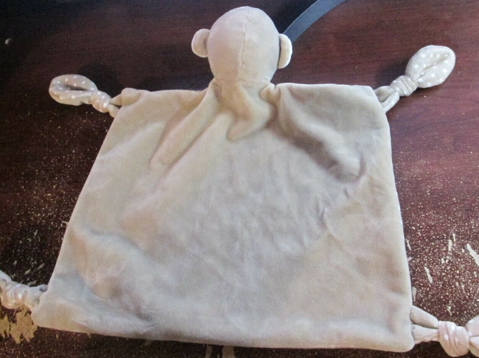 brown & white polka dot monkey security blanket knotted ends with ...