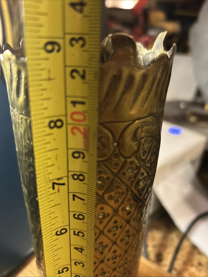 WWI Trench Art Casing Vase 1917 Tree Bush Embossed Brass Artillery ...