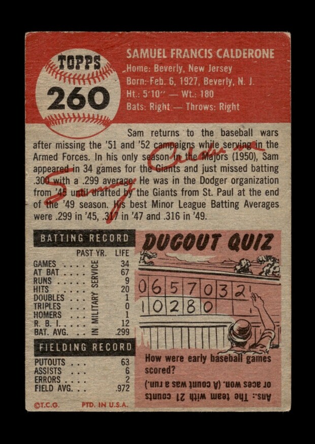 1953 Topps Set-Break #260 Sam Calderone VG-VGEX (crease) *GMCARDS* | eBay