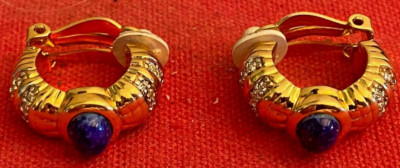 D'Orlan Clipback Earrings Gold Tone Blue Stone Clear Rhinestones | eBay