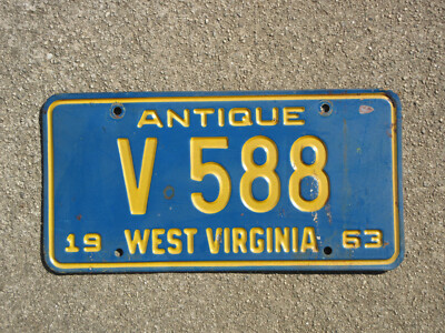 1963 West Virginia Antique Vehicle License Plate Chevrolet Ford V588 WV ...