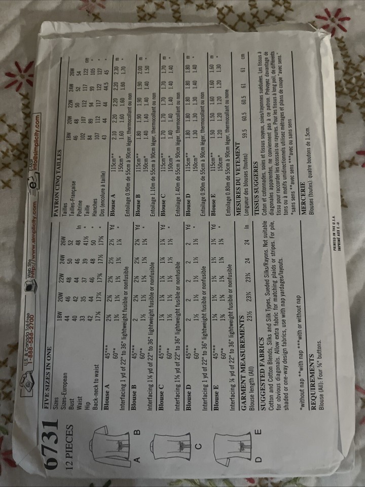 New Look 6731 Sewing Pattern Misses Blouse Top Sizes 18-26W Plus 5 ...