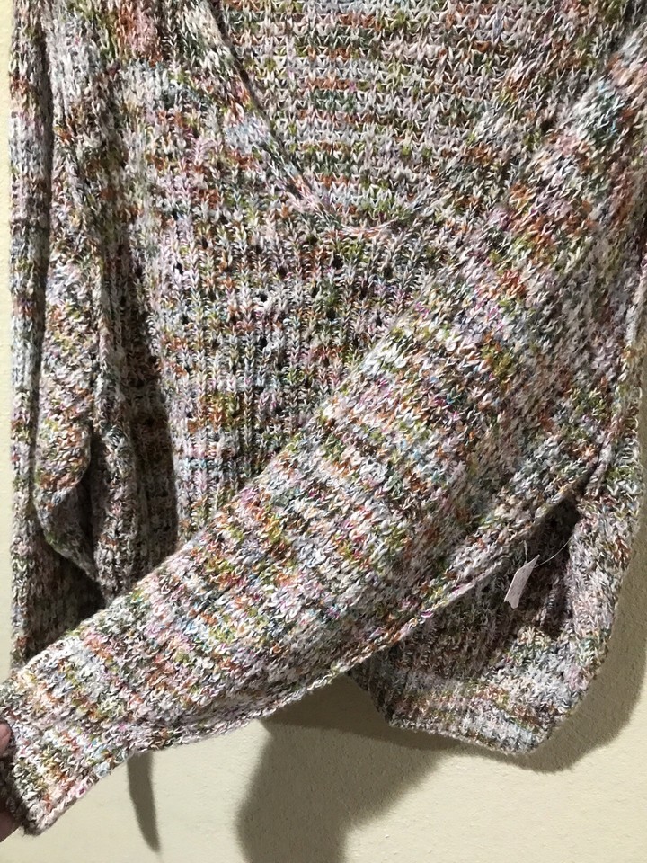 Free People Highland V-Neck Chunky Knit Mendocino Combo Sweater Sz L ...