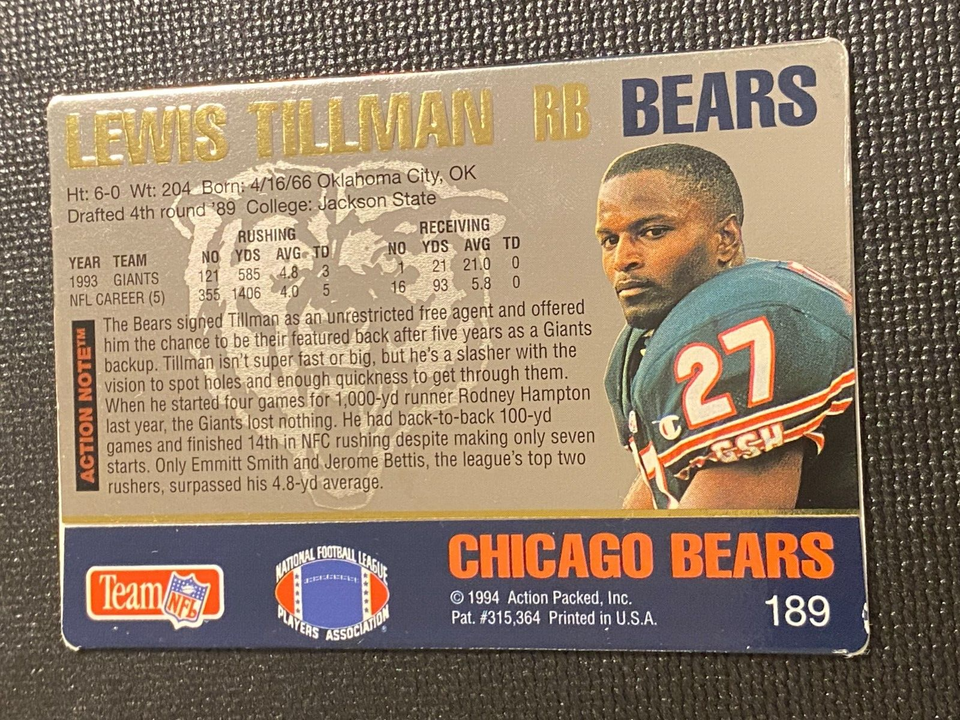 1994 Action Packed #189 Lewis Tillman Jr. Chicago Bears | eBay