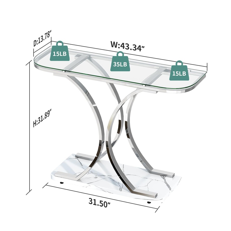 Silver Glass Console Tables for Entryway,Glass Entryway Table with ...