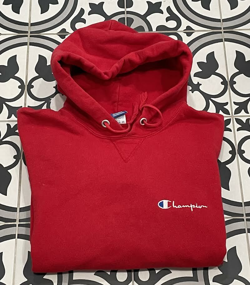 Vintage 1980s Champion Red Hoodie 80s Sweatshirt Size… - Gem