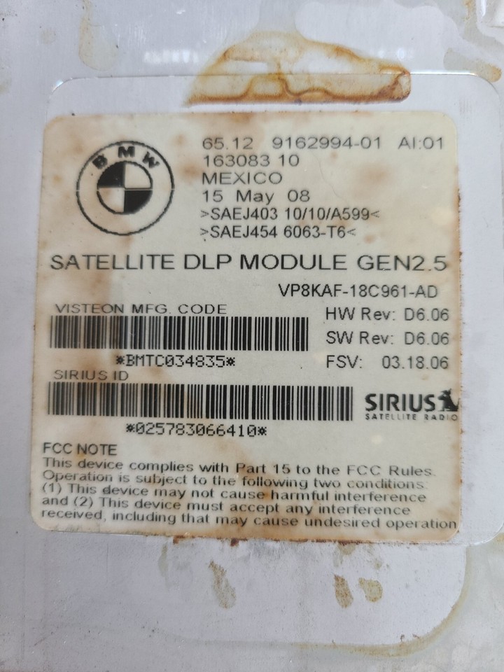 08 BMW X5 Sirius Satellite DLP Module Gen 2.5 Series X5 X6 OEM | eBay