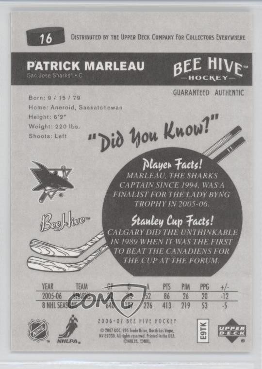 2006-07 Upper Deck Bee Hive Matte 24/100 Patrick Marleau #16 1p0 | eBay