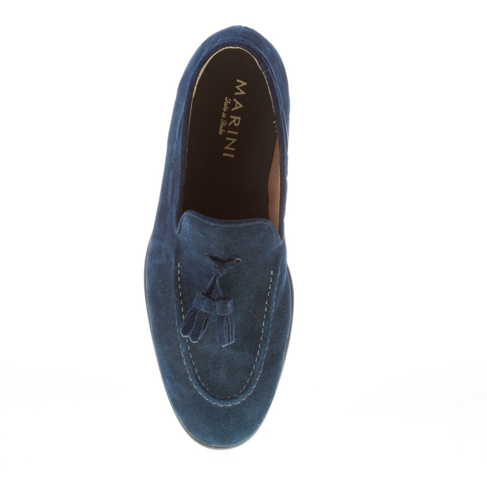 MARINI men shoes Blue suede made in Italy almond toe loafer with ...