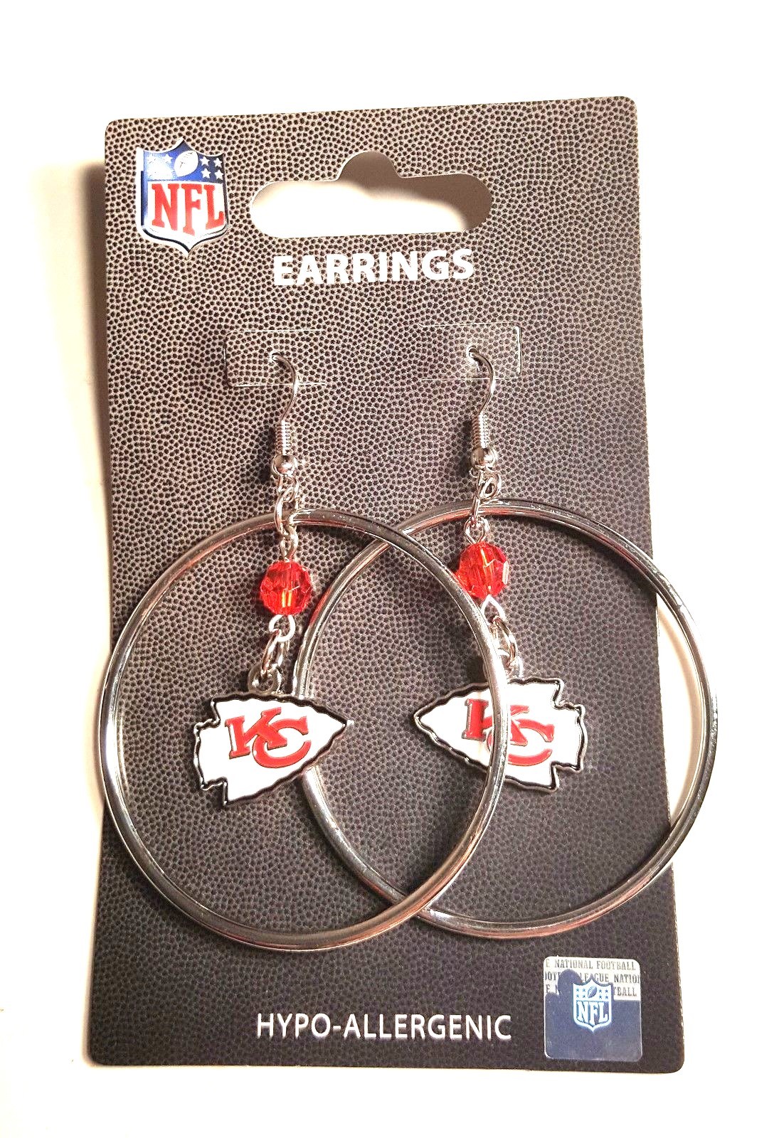 NFL EARRINGS TEAM 2" HOOP COLOR BEAD DANGLE STYLE WITH HOOP YOU CHOOSE ...