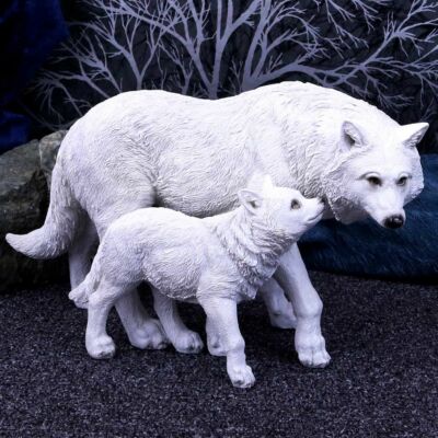 Nemesis Now Winter Offspring Mother & Baby White Winter Wolf Pup Gothic ...