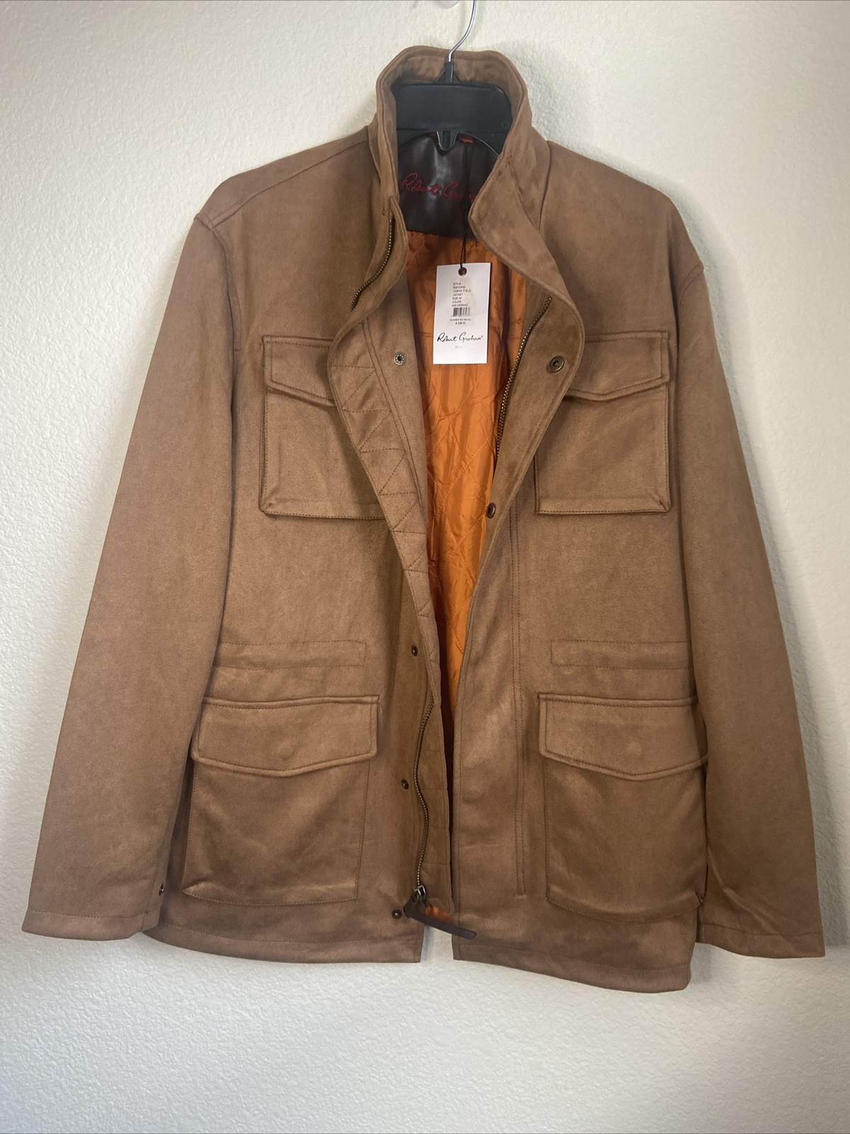 New Mens Robert Graham Gentleman Suede Cargo Field Jacket Coat Cognac ...