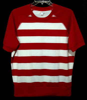 LuLaRoe Jane Short Raglan Sleeve Top Ringer Collar Cuffs Red White ...