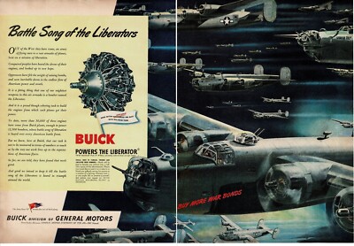 1944 Buick Engines power B-24 Liberator Bomber Squadron art WWII 2-page ...