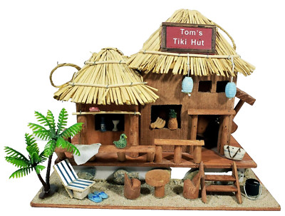 Tom's Tiki Hut Shells Sand Stones Beach Torch Wood & Straw Shack W ...