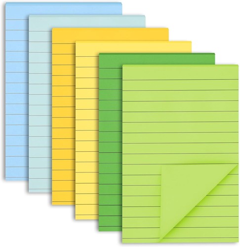 Lined Post It Notes, Sticky Notes, 4X6 Inches, 6 Pads, Fresh Colors ...