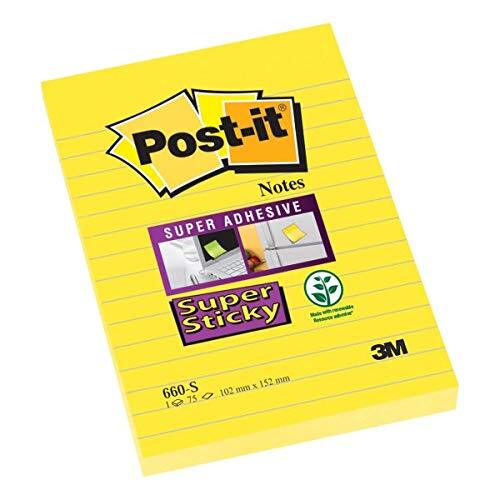 Post-it Super Sticky Removable Notes Ruled Pad 90 Sheets 102x152mm ...