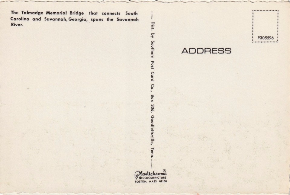 *Postcard-"The Talmadge Memorial Bridge" /Connects S Carolina ...