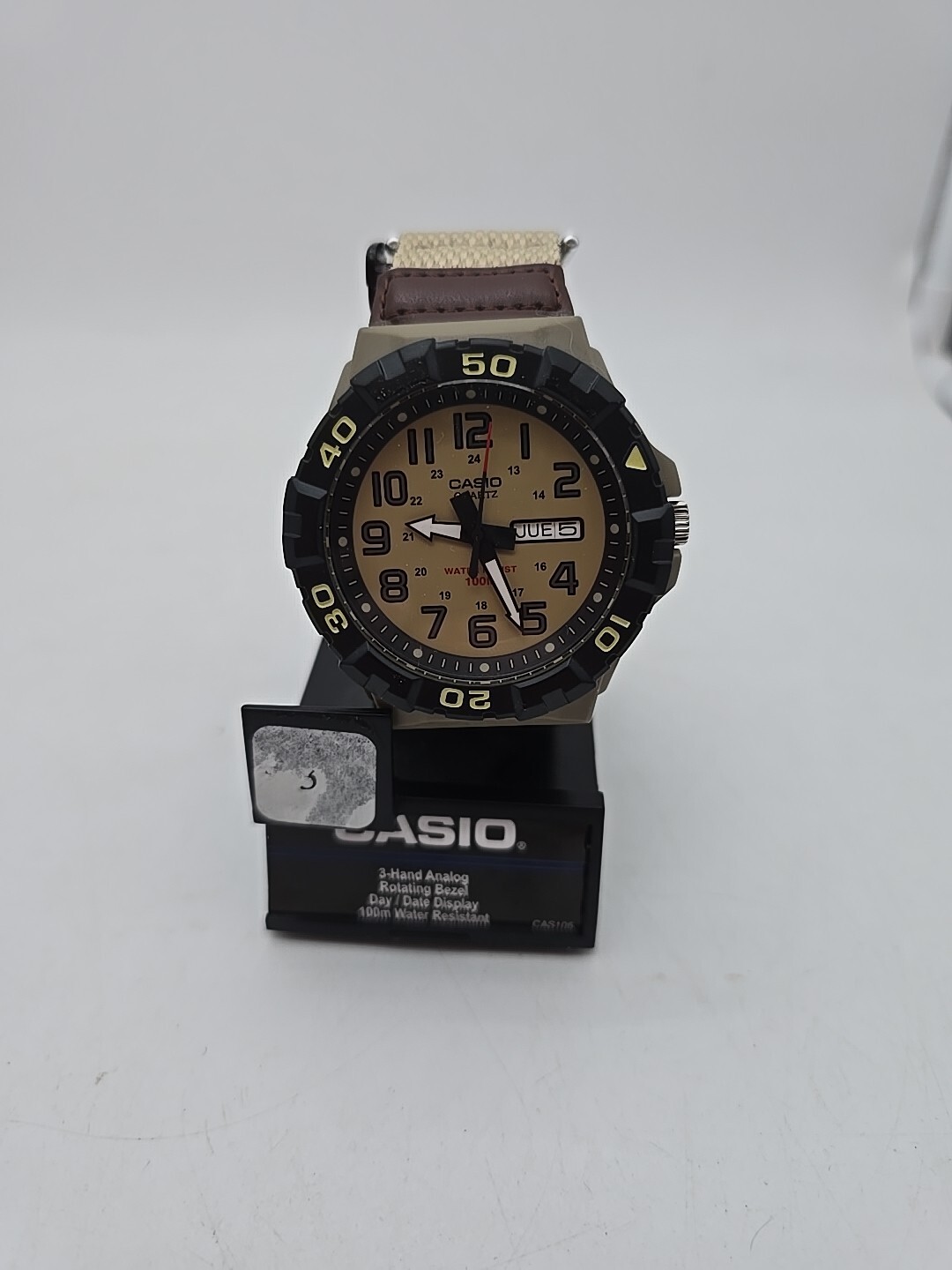 Casio MRW210HB-5BV, Men's Tan Nylon Band, Oversized, 100 Meter, Day ...