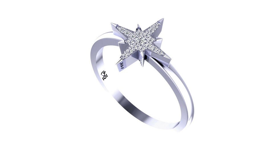 8 Pointed Star Ring 17 Natural Diamonds Solid 14K Gold Jewelry Made in ...