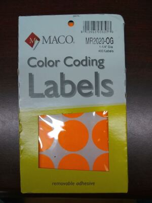 MACO Neon Orange Round Color Coding Labels 1-1/4 Inches 400 Per Box ...
