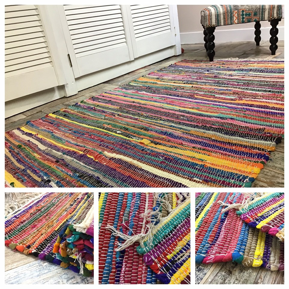 Rug Rag Rugs Multi Colour Mat Recycled Cotton Hand Woven Chindi Mats ...