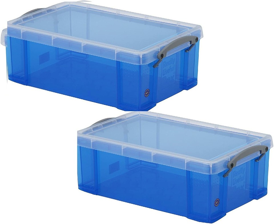 4 x Really Useful 9 Litre Storage Boxes Blue Plastic With Lid Box Heavy ...